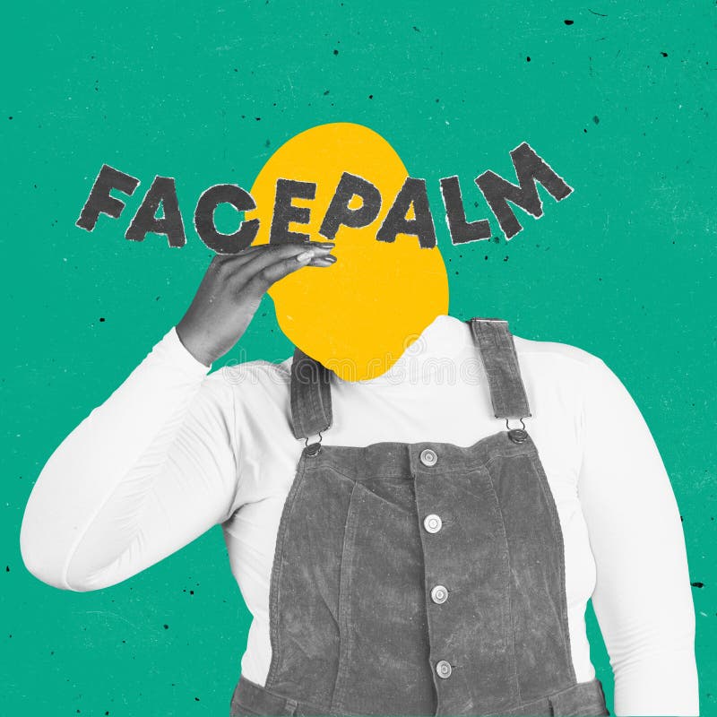 Conceptual Portrait Of Faceless Woman With Word Facepalm Instead Face