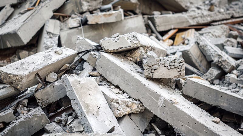 Disarray and Dilapidation, Pile of Concrete Fragments with Support Beam ...