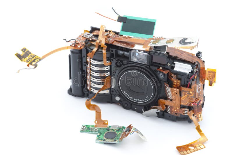 Disassembled Camera with Exposed Copper Ribbons Stock Image - Image of ...