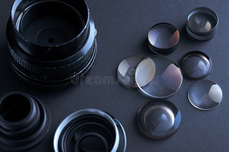 Disassembled Camera Lenses on Black Background – Optical Technology ...
