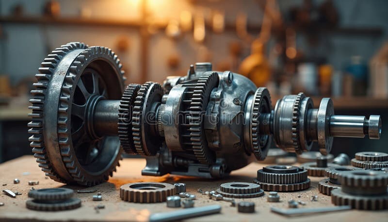 Disassembled Car Automatic Transmission Gears in Workshop. Engineering ...