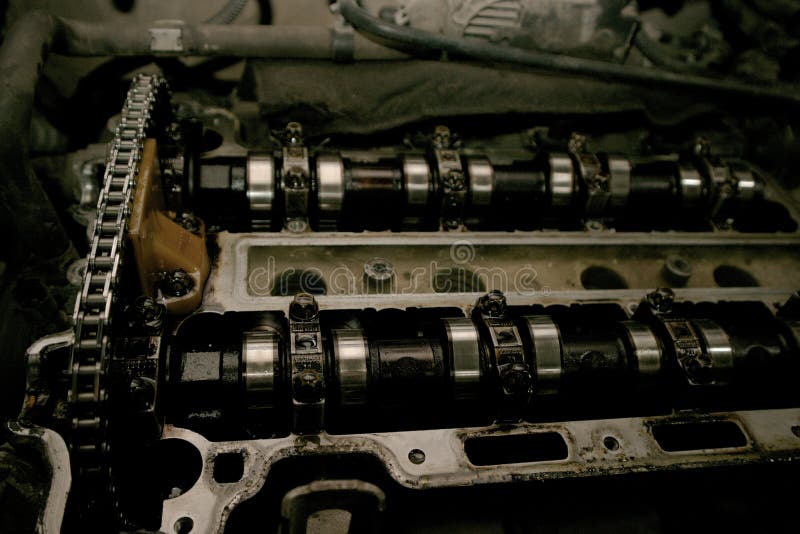 Disassembled Car Engine in Autoservice Stock Image - Image of metal ...