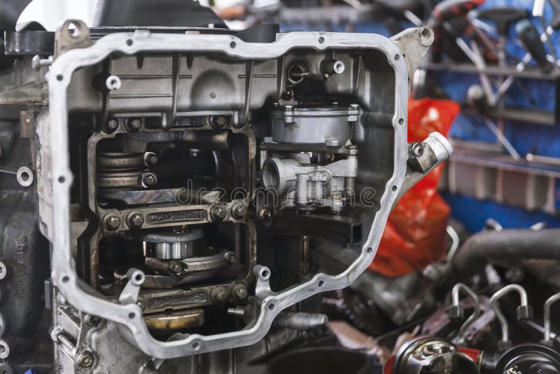 Disassembled car engine stock image. Image of garage - 105343779