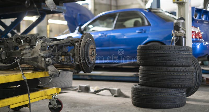 The Disassembled Car Parts in the Auto Workshop, Machine Service ...