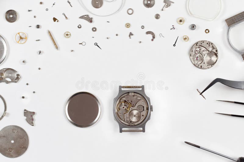 Disassembled the Clock on a Light Background Stock Photo - Image of ...