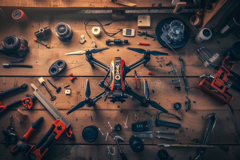 Disassembled Drone on Workbench with Tools for Repair Stock Photo ...