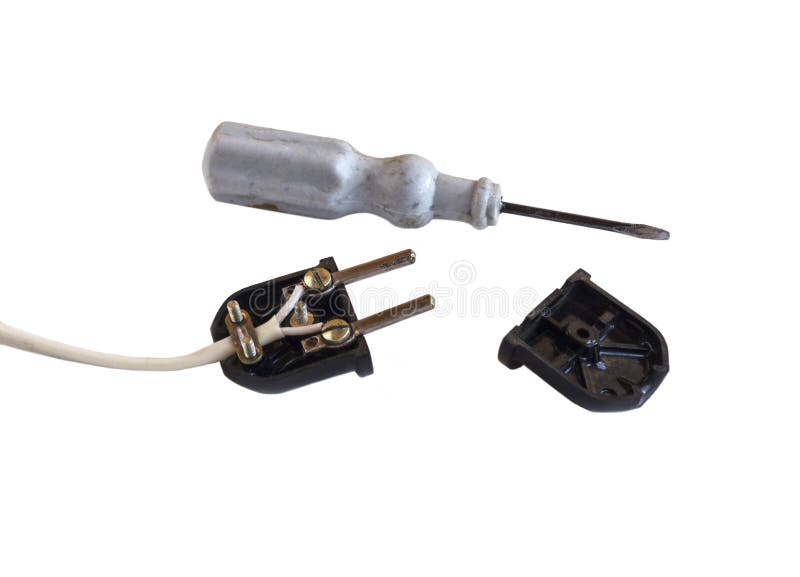 Disassembled Electric Plug and Screwdriver, White Background Stock ...