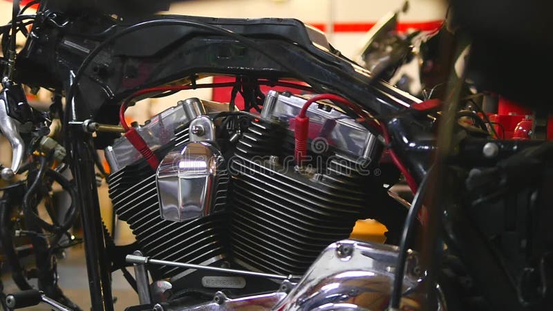 Disassembled Engine of Motorcycle in the Garage Stock Video - Video of ...
