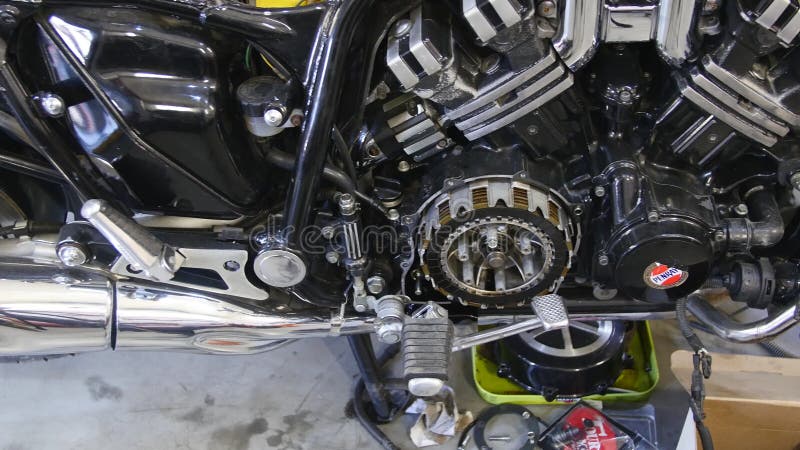 Disassembled Engine of Motorcycle in the Garage Stock Video - Video of ...