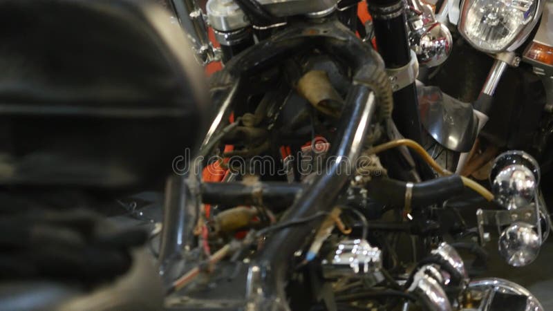 Disassembled Engine of Motorcycle in the Garage Stock Video - Video of ...