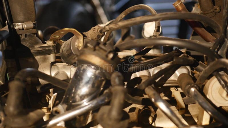 Disassembled Engine of Motorcycle in the Garage Stock Video - Video of ...
