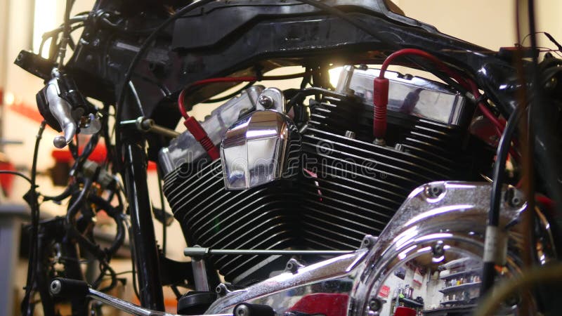Disassembled Engine of Motorcycle in the Garage Stock Image - Image of ...