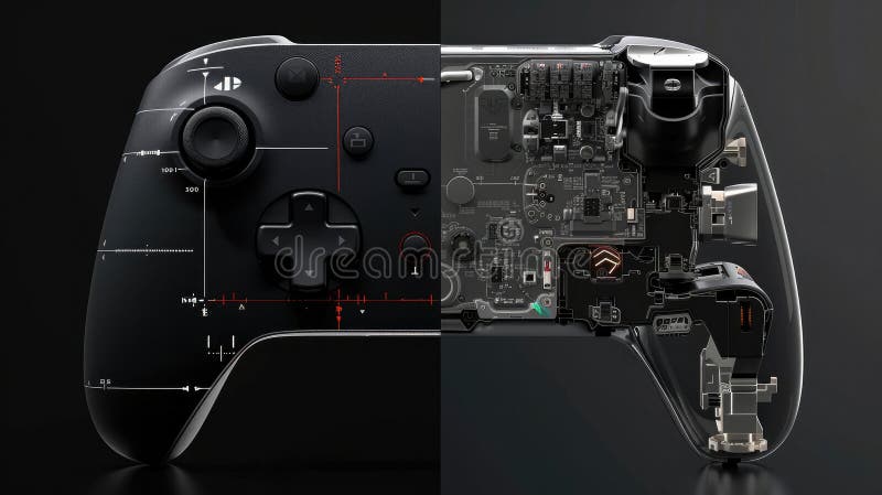 Disassembled Game Controller with Internal Components. Top View. Stock ...