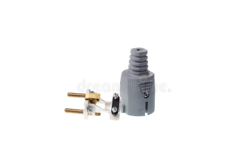 Disassembled Gray Ac Power Plug with Two Pins and Ground, Isolated on ...