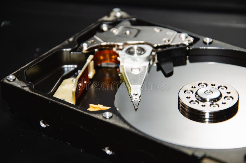 Disassembled Hard Disk from the Computer, Laser, Reading Heads, Close ...