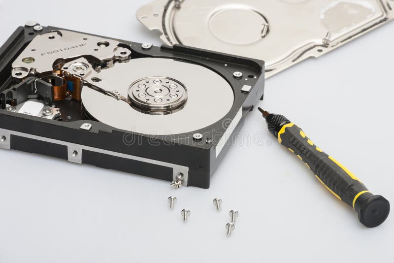 Disassembled Hard Disk Plates with Work Surfaces and Head Unit are ...