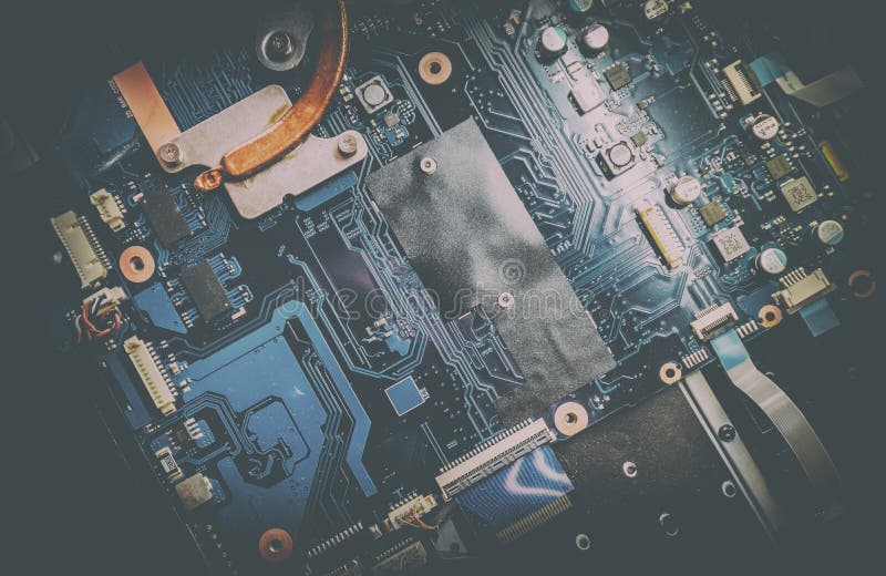 Disassembled Laptop. Printed Circuit Board with Many Electrical ...