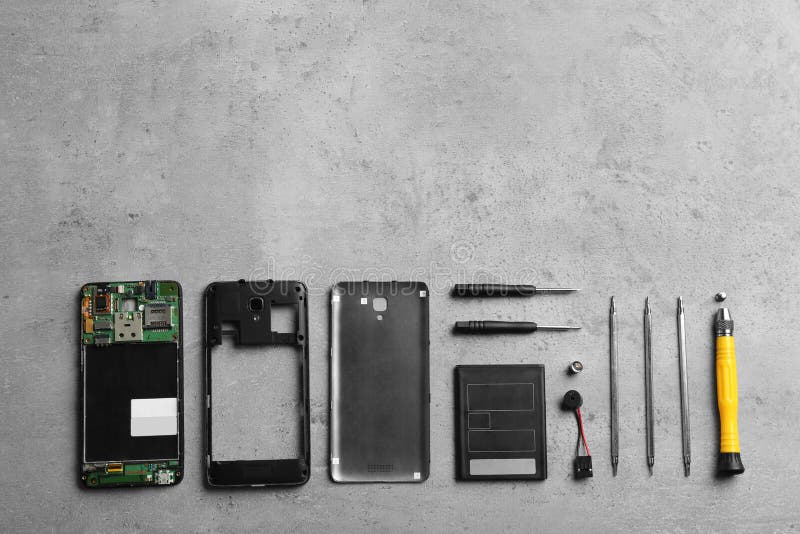 Disassembled Mobile Phone and Repair Tools on Table Stock Photo - Image ...
