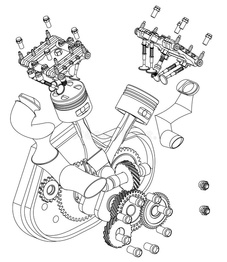 Disassembled Motorcycle Engine on a Blue Stock Vector - Illustration of ...