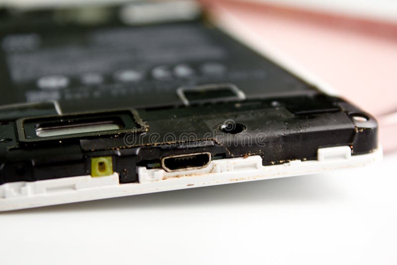 Disassembled Old Smartphone, Type of USB Connector Stock Image - Image ...
