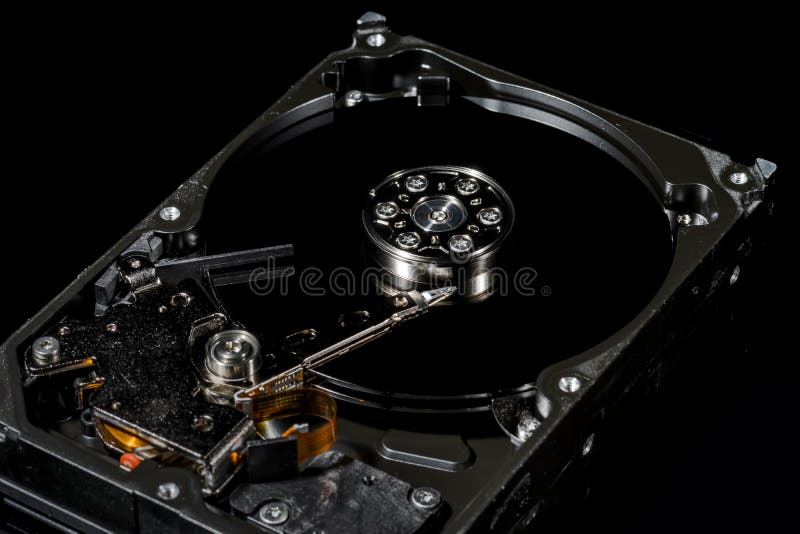 Disassembled and Opened Hard Disk Drive, Inside View with Reflections ...