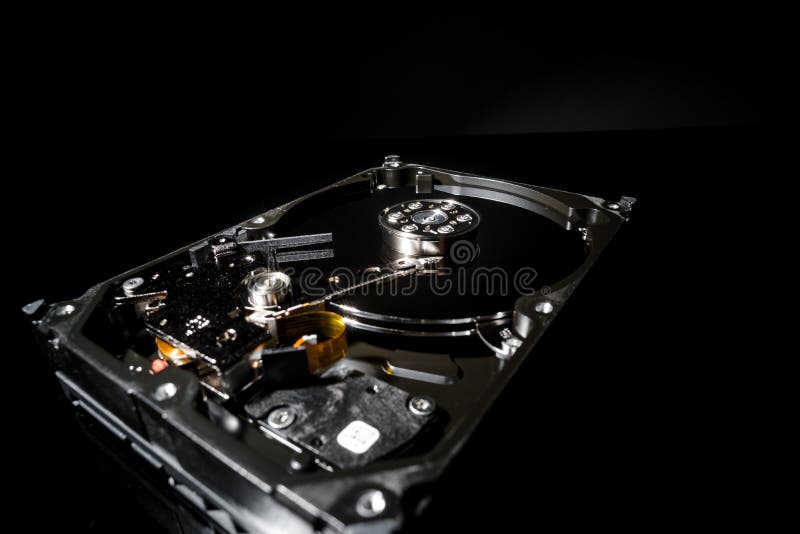 Disassembled and Opened Hard Disk Drive, Inside View with Reflections ...