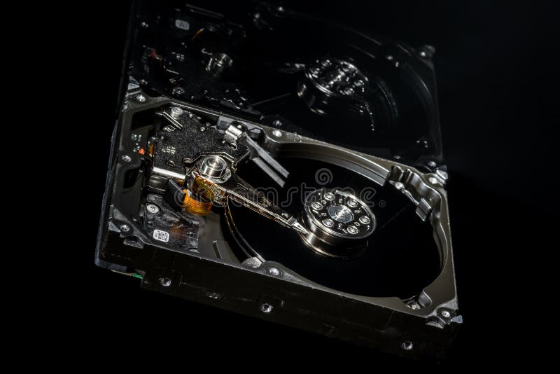 Disassembled and Opened Hard Disk Drive, Inside View with Reflections ...