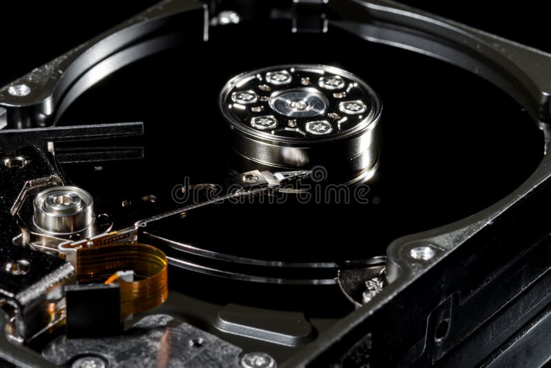 Disassembled and Opened Hard Disk Drive, Inside View with Reflections ...
