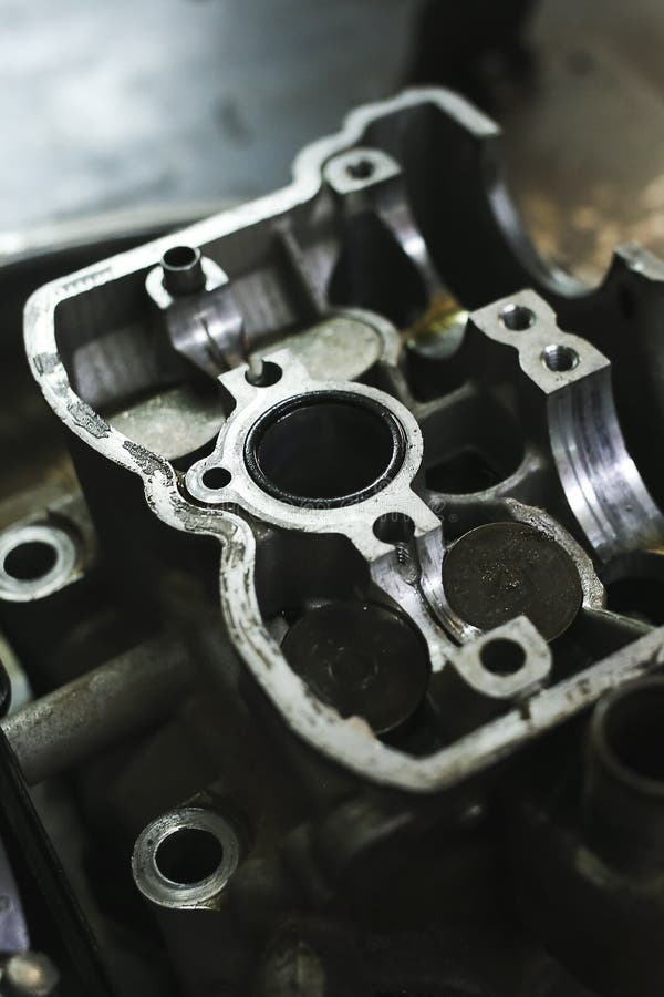 Disassembled Parts of a Car Engine on a Workbench Stock Photo - Image ...
