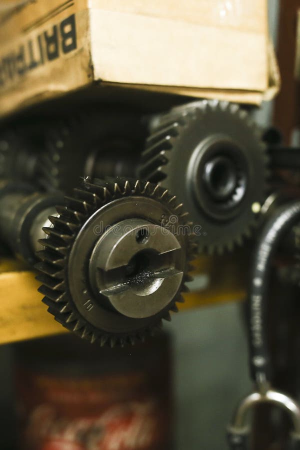 Disassembled Parts of an Open Car Engine on a Workbench Stock Image ...