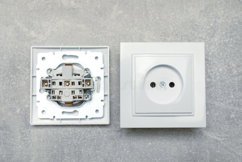 Disassembled Power Socket on Grey Table, Flat Lay Stock Image - Image ...