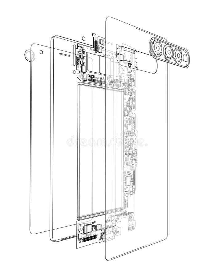 Disassembled Smartphone Concept Outline Stock Illustration ...