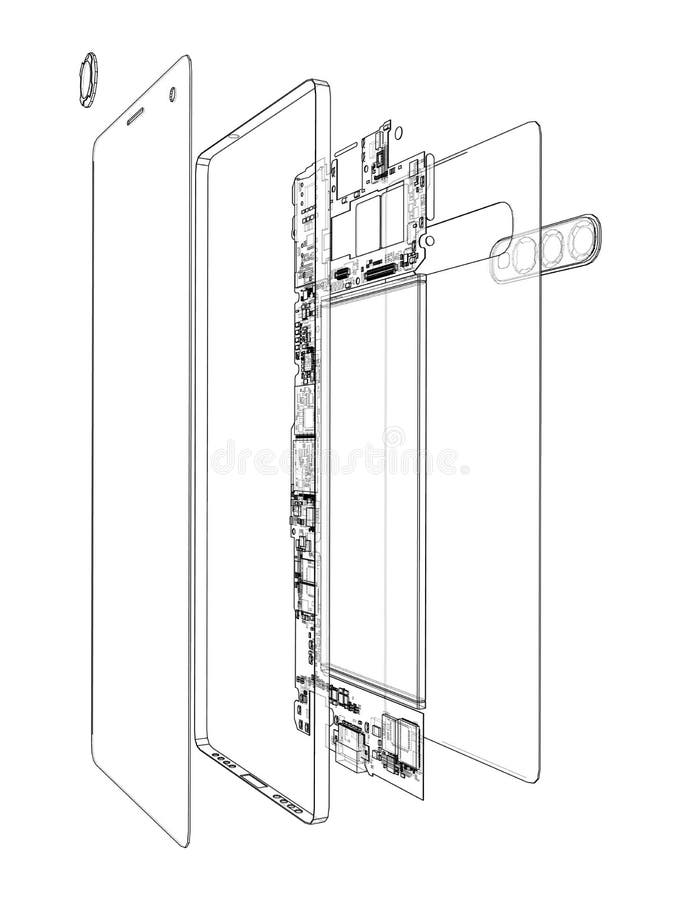 Disassembled Smartphone Concept Outline Stock Illustration ...