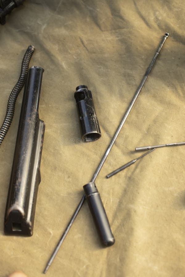 Disassembled Weapons. Automatic Firearm Parts Stock Photo - Image of ...