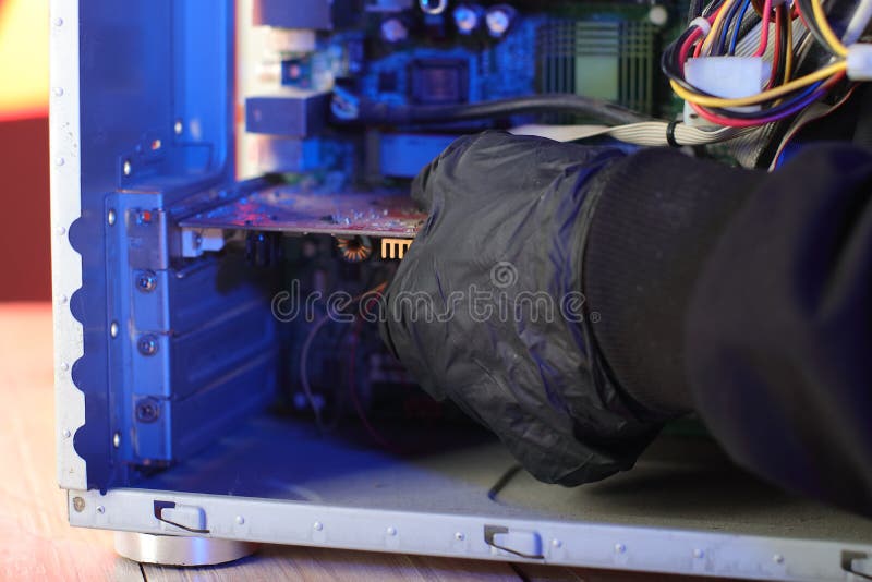 Disassembly of an Old Desktop Computer by a Person on a Table Stock ...