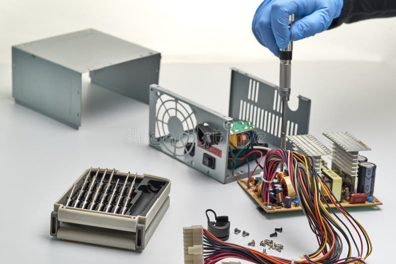 Disassembly and Repair of the Computer Power Supply.Concept Stock Image ...