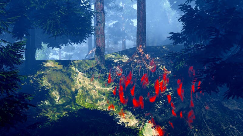Disaster with Fire in the Forest 3d Rendering Stock Illustration ...