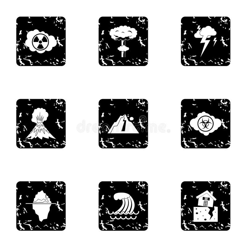 Disaster Icons Set, Grunge Style Stock Vector - Illustration of ...