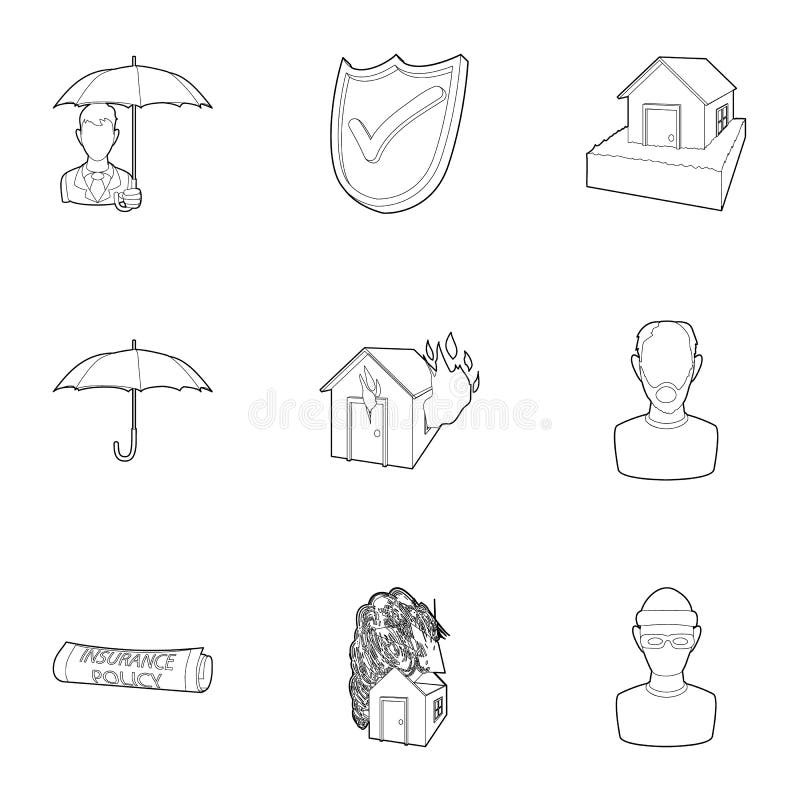 Disaster Icons Set, Outline Style Stock Vector - Illustration of rain ...