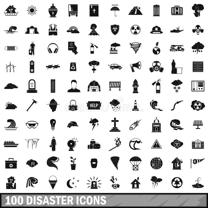 100 Disaster Icons Set, Simple Style Stock Vector - Illustration of ...