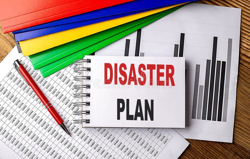 DISASTER PLAN Text on Notebook with Folder on Chart Stock Image - Image ...