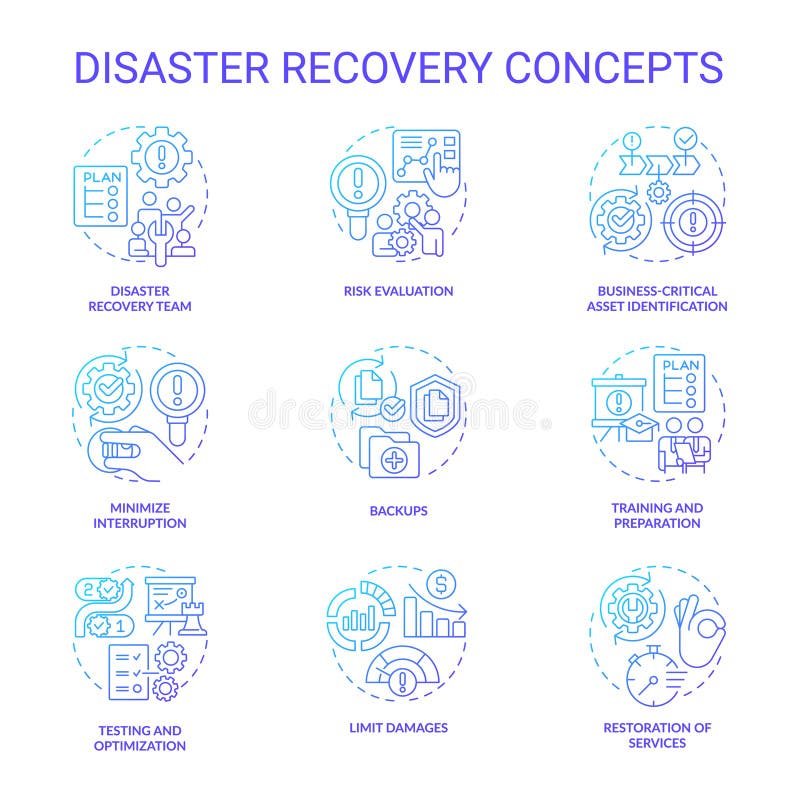 Disaster Recovery Blue Gradient Concept Icons Set Stock Illustration ...