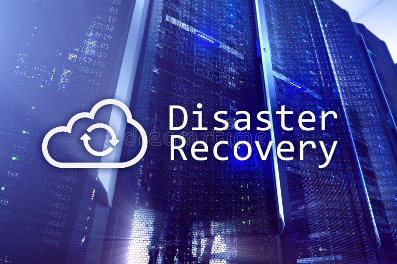 DIsaster Recovery. Data Loss Prevention. Server Room On Background ... DIsaster Recovery. Data Loss Prevention. Server Room On Background ...
