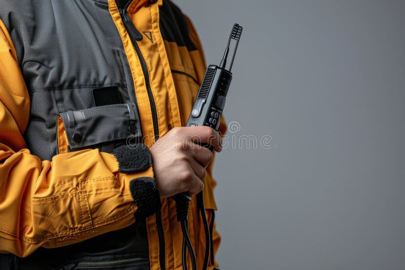 Disaster Response Professional with Radio Communication Device Close-up ...