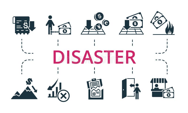 Disaster Set Icon. Editable Icons Disaster Theme Such As Liquidation ... Disaster Set Icon. Editable Icons Disaster Theme Such As Liquidation ...