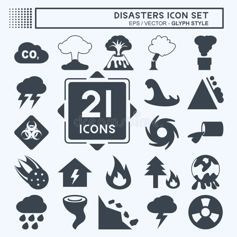 Disasters Icon Set in Trendy Glyph Style Isolated on Soft Blue ...