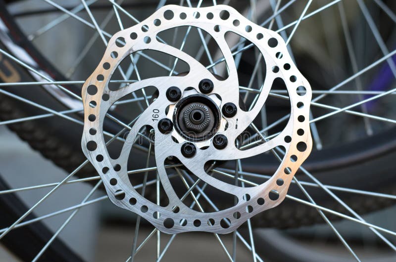 Disc Brake of a Front Bicycle Wheel Close-up Stock Photo - Image of ...