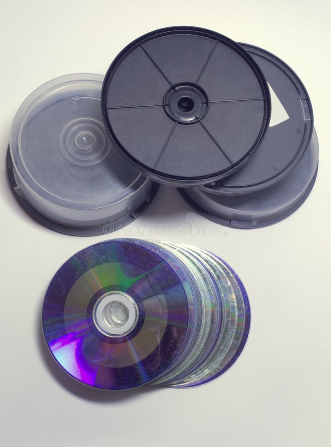 Disc Cake Box. Pile of Transparent Storages with Spindel for CDs Stock ...