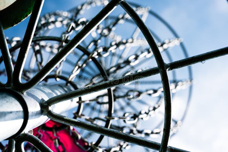 Underneath a Disc Golf Goal Looking Up with Selective Focus on the ...
