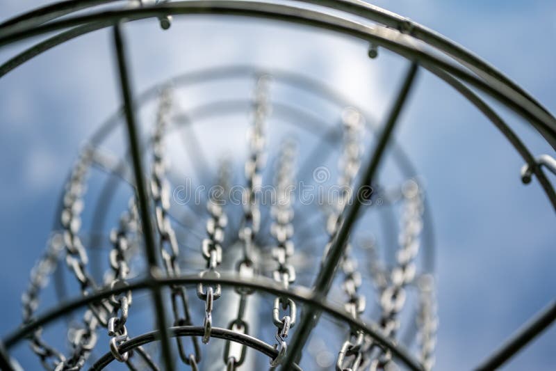 Underneath a Disc Golf Goal Looking Up with Selective Focus on the ...